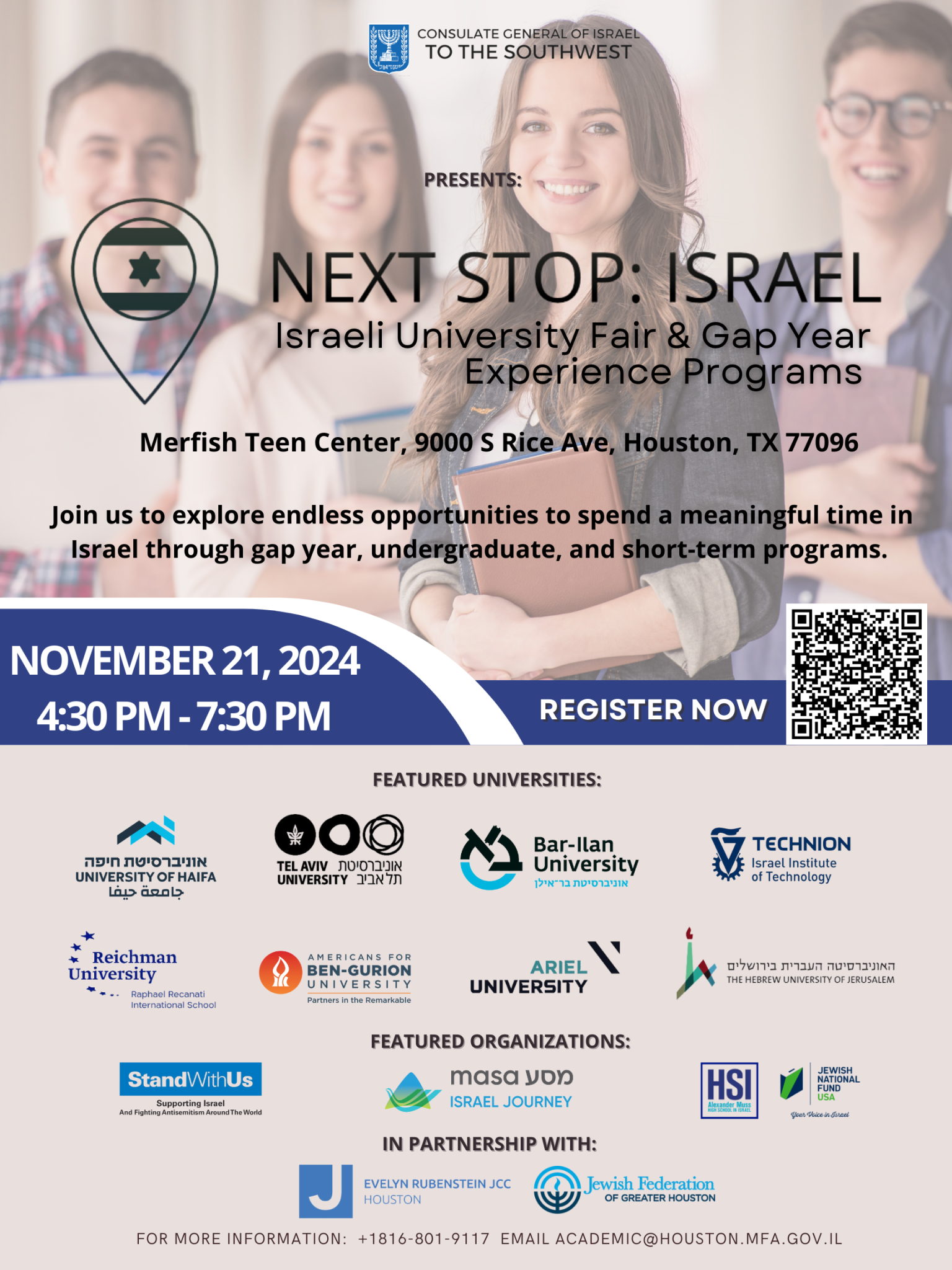 NEXT STOP: ISRAEL - Israeli University College Fair - Houston JCC